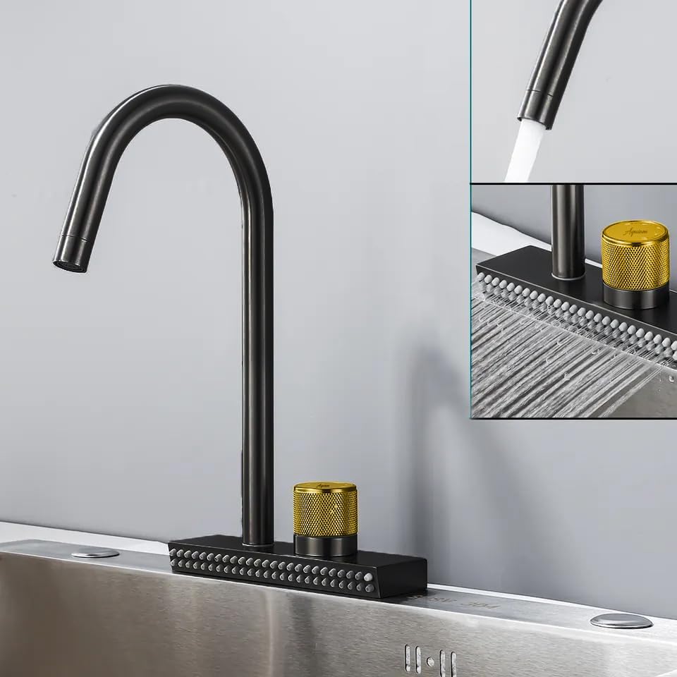Aquieen Table Mounted Hot & Cold Kitchen Sink Mixer with Waterfall ...