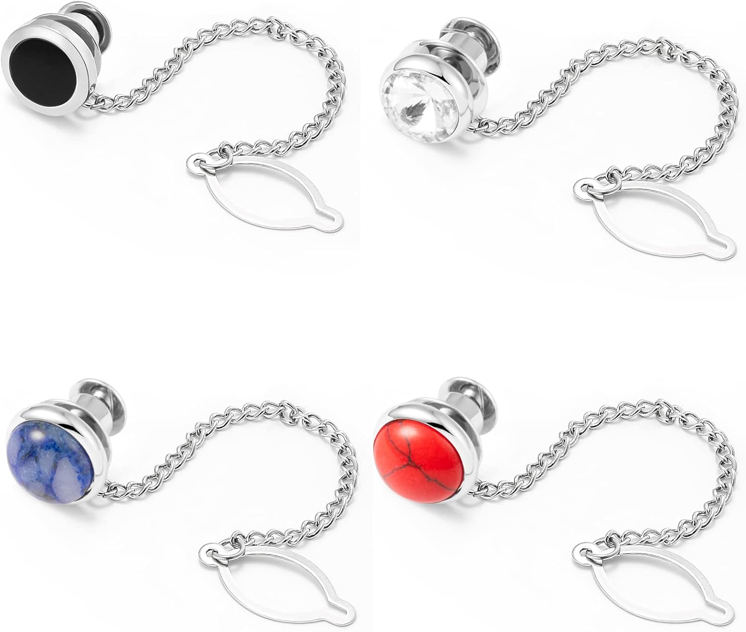 Amazon.com: Dannyshi Tie Pins for Men Silver Tie Pins with Chain, Tie ...