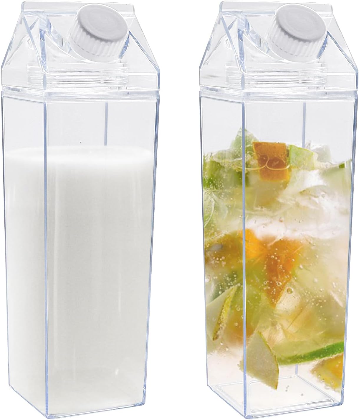 Iceten 2PCS 500ml /17Oz Plastic Clear Milk Carton - Square Milk Carton ...