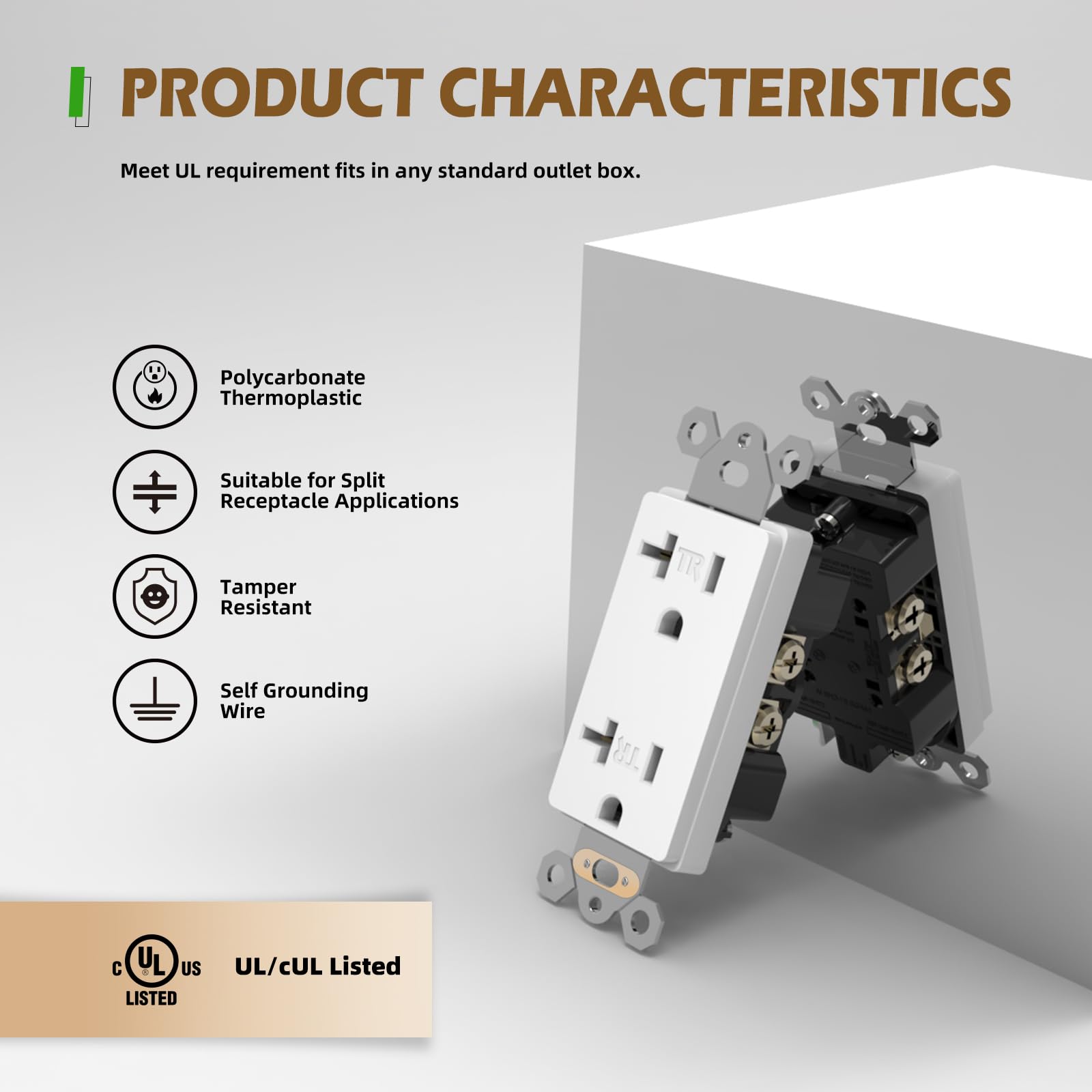 Snapklik.com : Decorator Receptacle, 20A Duplex Tamper Resistant ...