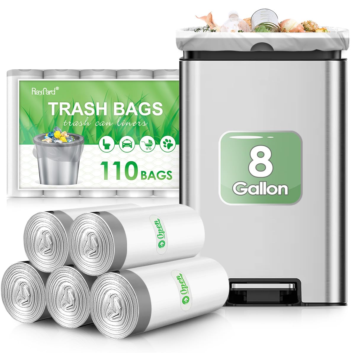 Amazon.com: 8 Gallon 110 Counts Strong Drawstring Trash Bags Garbage ...