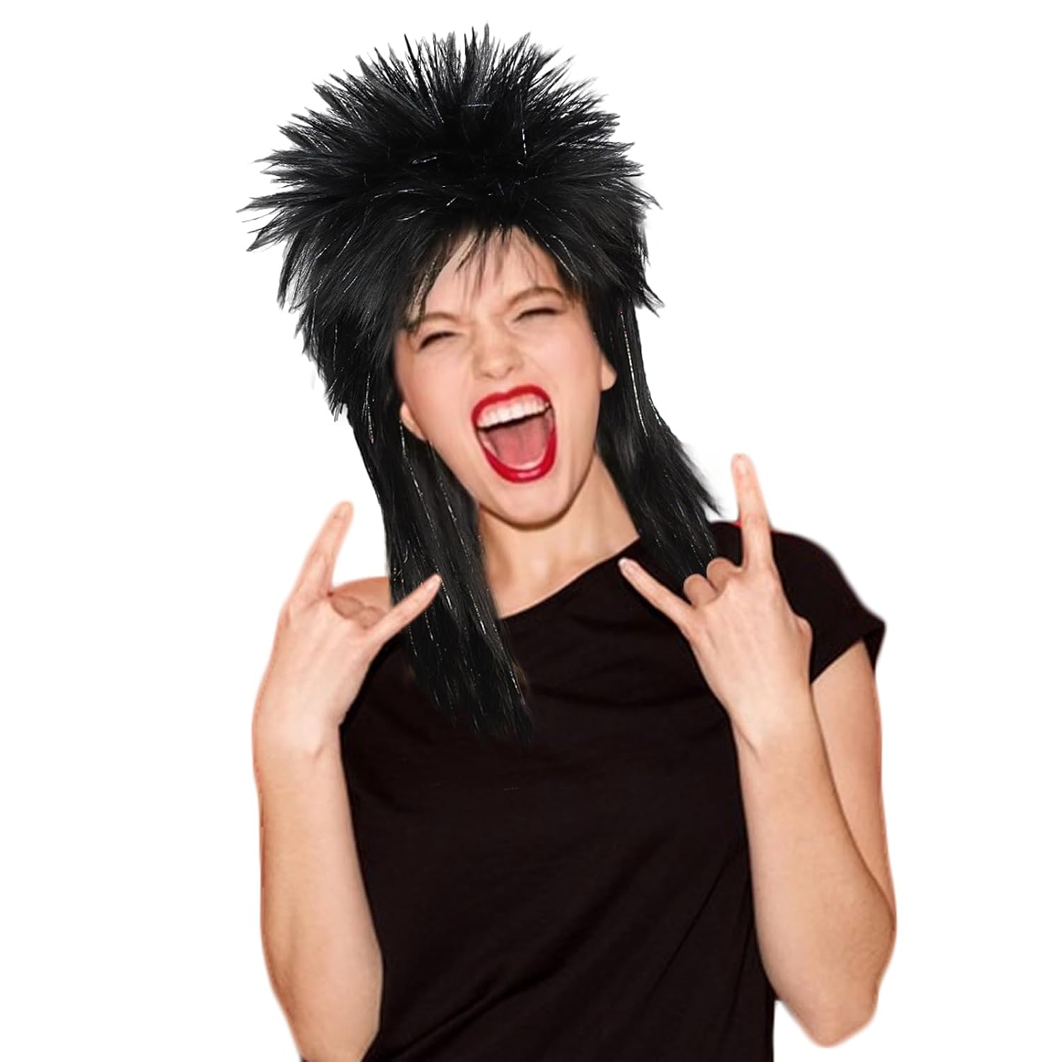 Amazon.com: BESTBEL+Hair Cap 80's Rockin Diva Wig Long Black Wig for ...