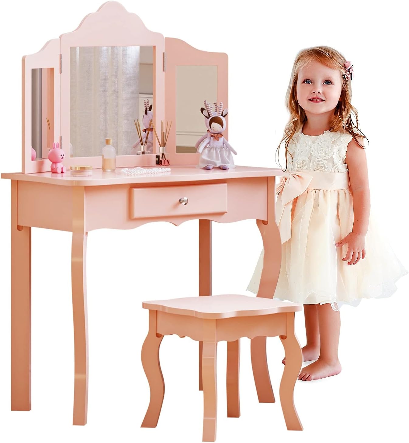 Children's Dressing Table | Kids Vanity Table Set with Stool & Mirror ...