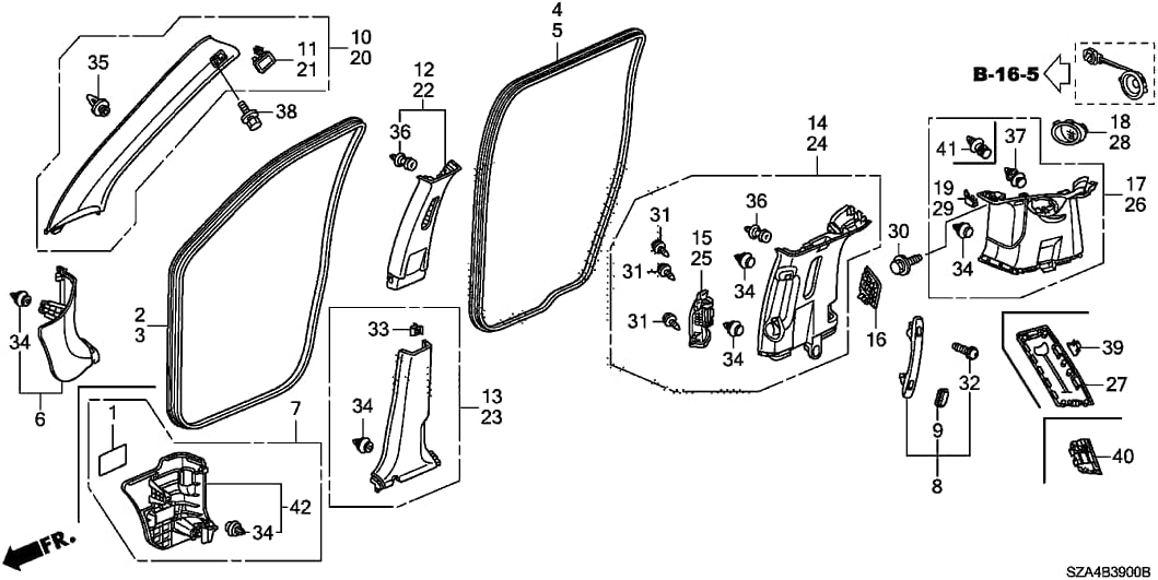 Genuine Honda 84181-SZA-A02ZB Left Quarter Pillar Garnish Assembly ...