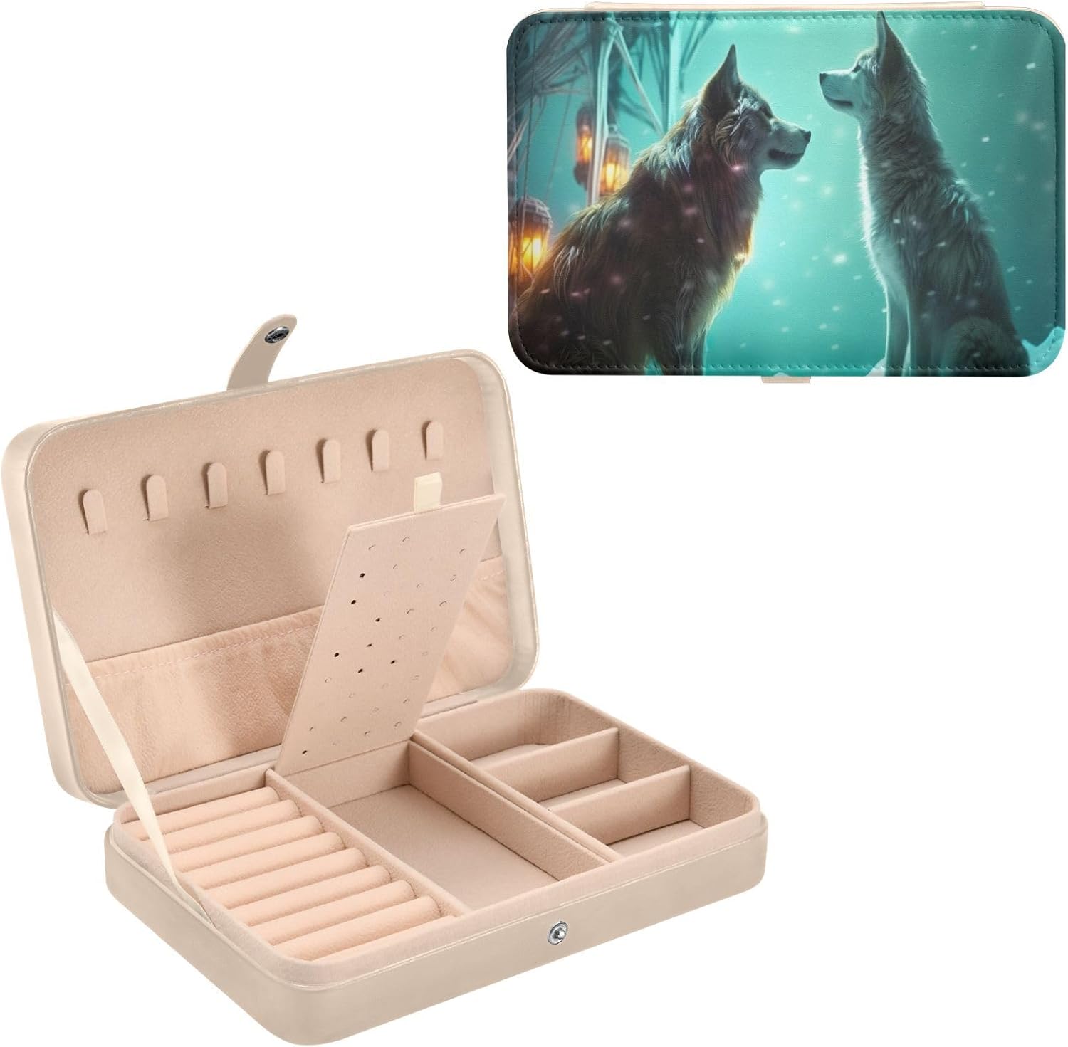 Amazon.com: GOODOLD Snow Wolf Travel Jewelry Box - Chic Small PU ...