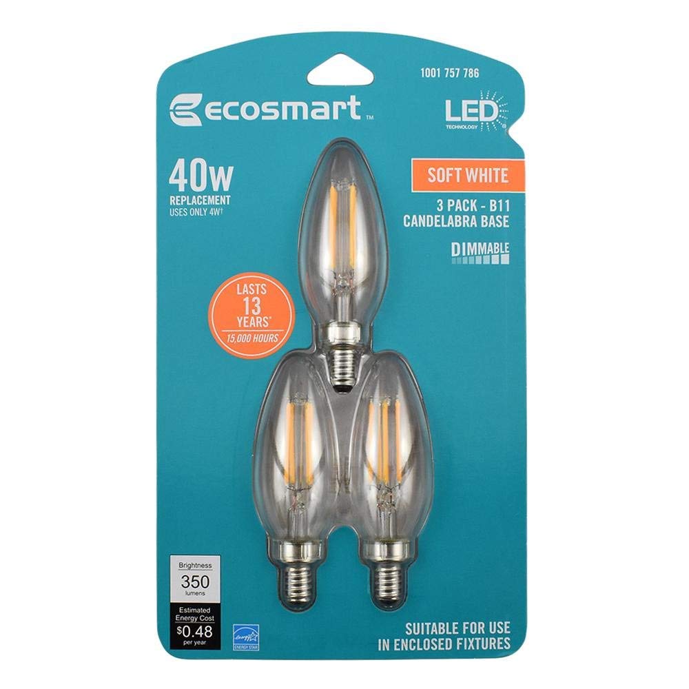 Snapklik.com : EcoSmart 40-Watt Equivalent B11 E12 Base Dimmable Clear ...