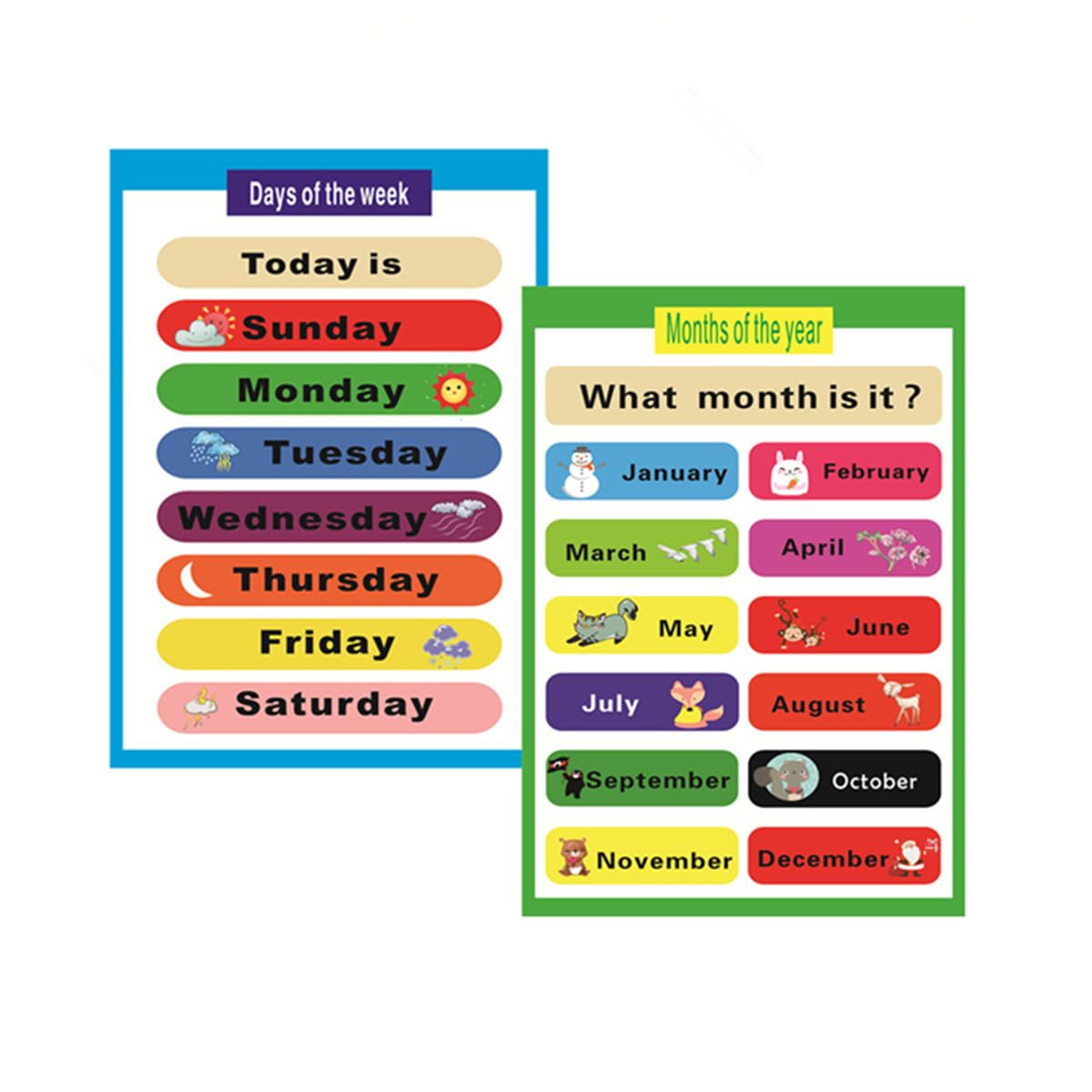 Months of The Year & Days of The Week Poster Chart | 2 Pieces of Set ...