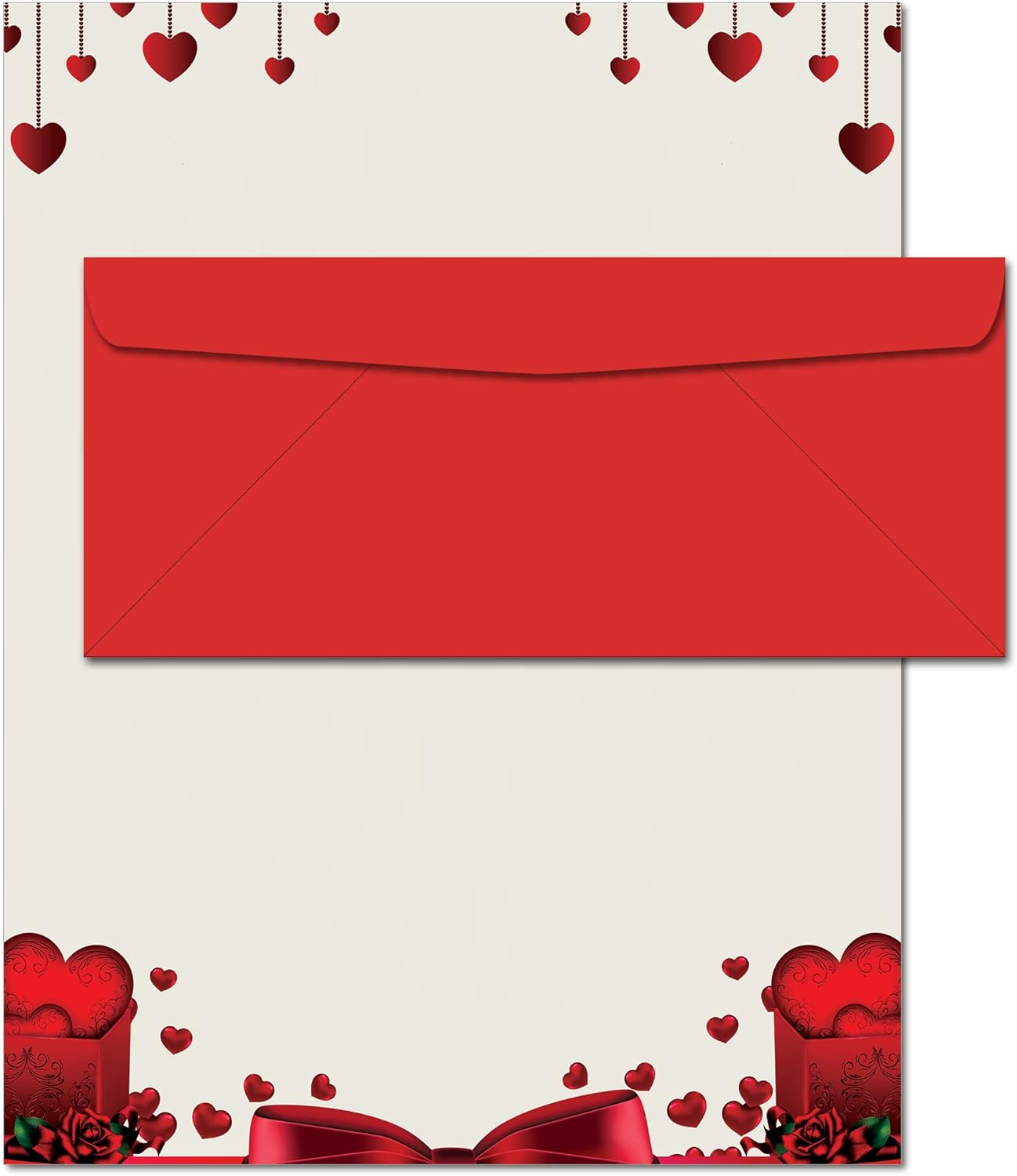 Amazon.com : Love Hearts Romantic Stationery Paper and Envelopes Set ...