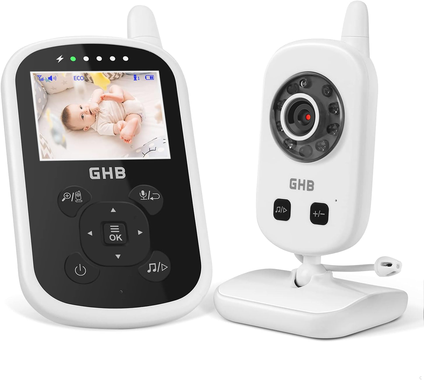 Baby Monitor, GHB Video Baby Monitor with Camera Eco Mode 900ft Range ...