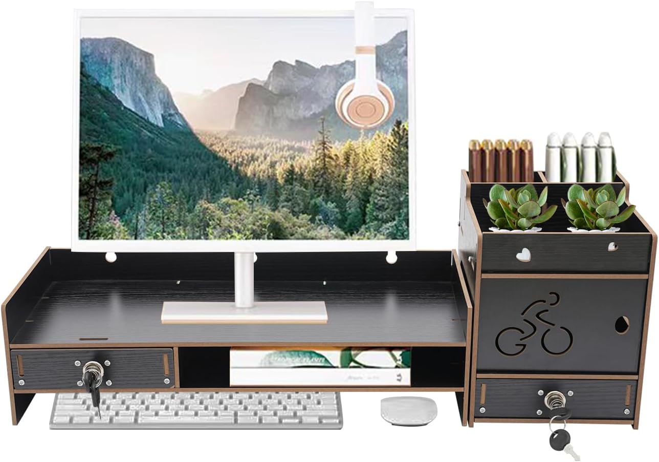 Amazon.com: EcoTypee Desktop Monitor Stand with Drawer, Adjustable ...