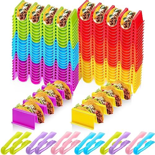 Amazon.com : Skylety 48 Pcs Colorful Taco Holder Stands and 12 Kitchen ...