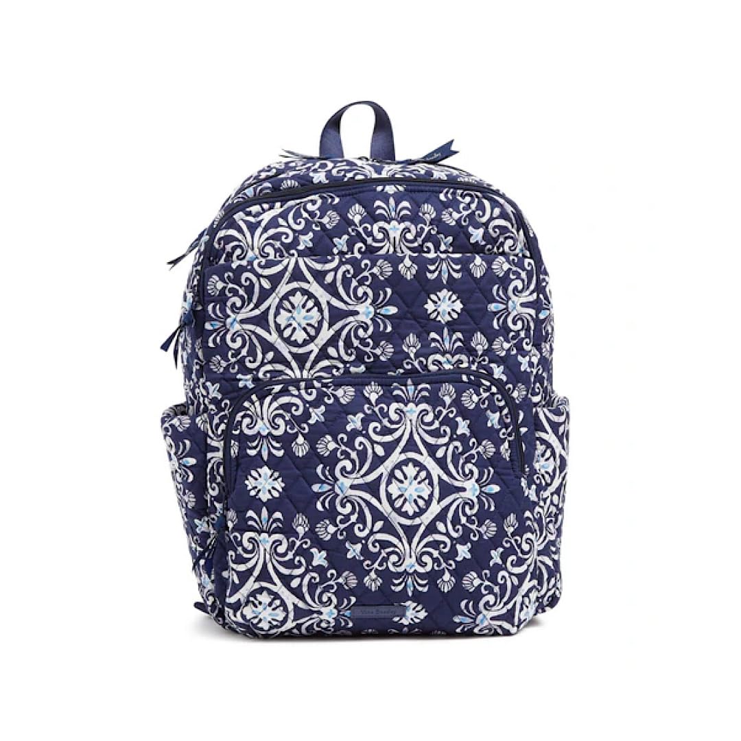 Amazon.com | Vera Bradley Essensial Large Backpack Steel Blue Medallion ...