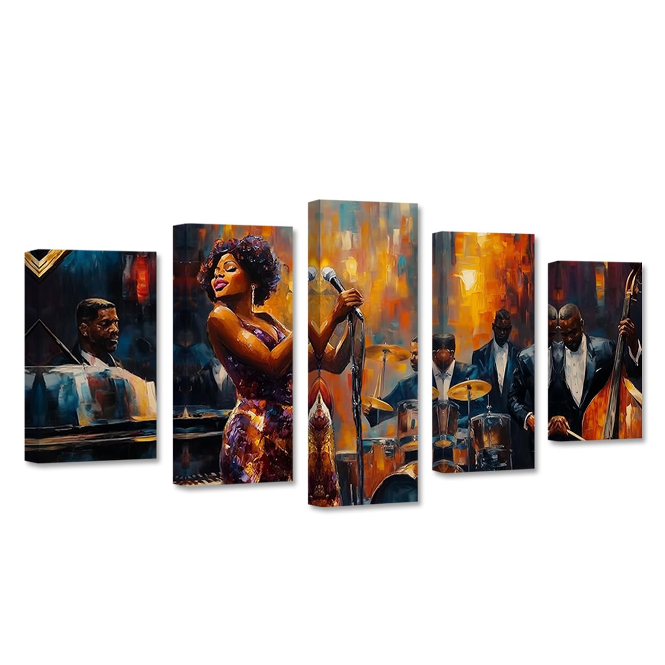 Amazon.com: DOARTDO Black Music Wall Art 5 Pieces African American Jazz ...
