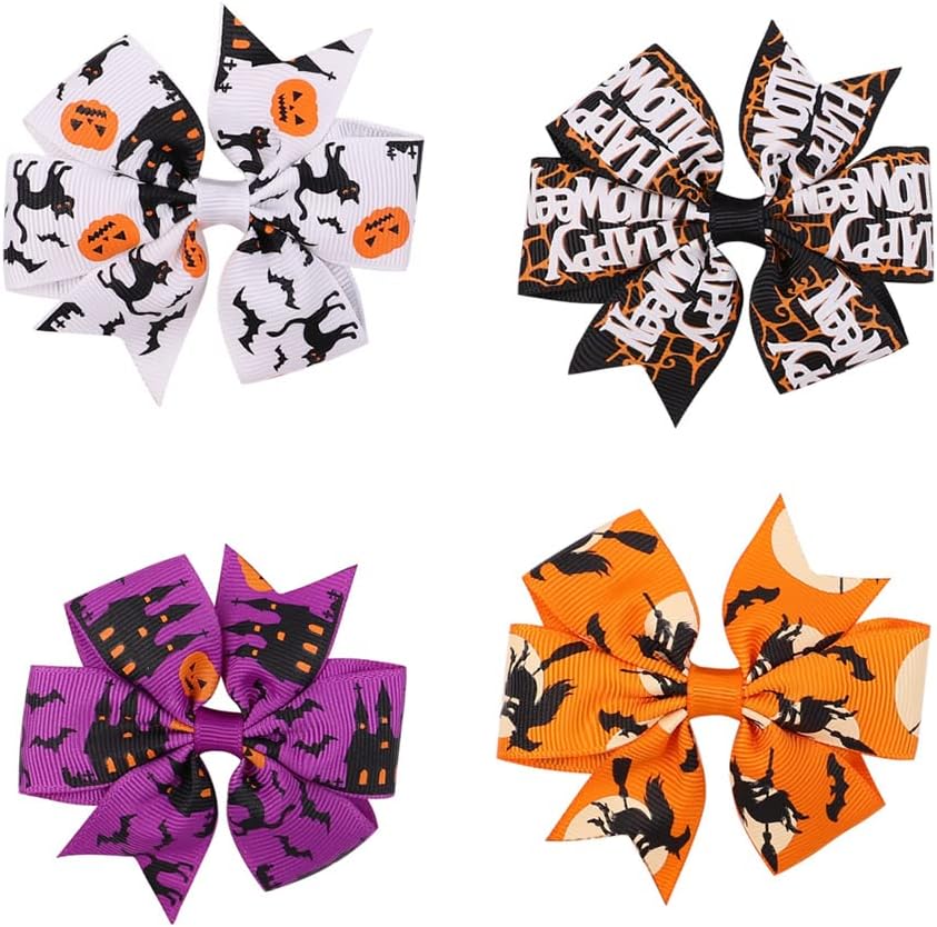 Amazon.com : Halloween Hair Bows for Girls Bowknot Cat Bat Pumpkin Hair ...
