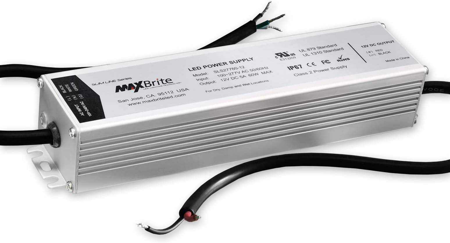 120W LED Power Supply, 12V DC Output, 90-305V AC Input, IP68 ...