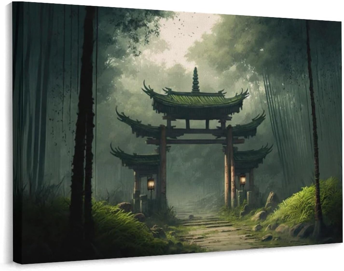 Amazon.com: Japanese Enchanted Forest Wall Art Abstract Green Gate ...