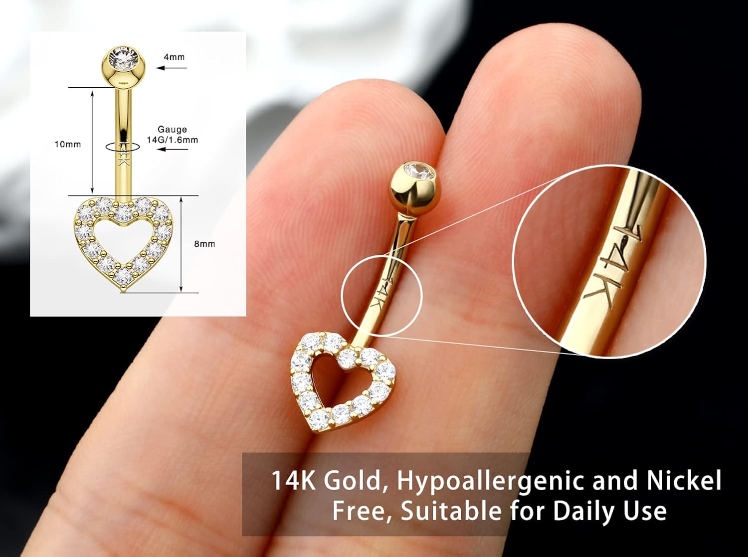 Amazon.com: Melighting Gold Belly Button Rings 14K Real Gold Belly ...