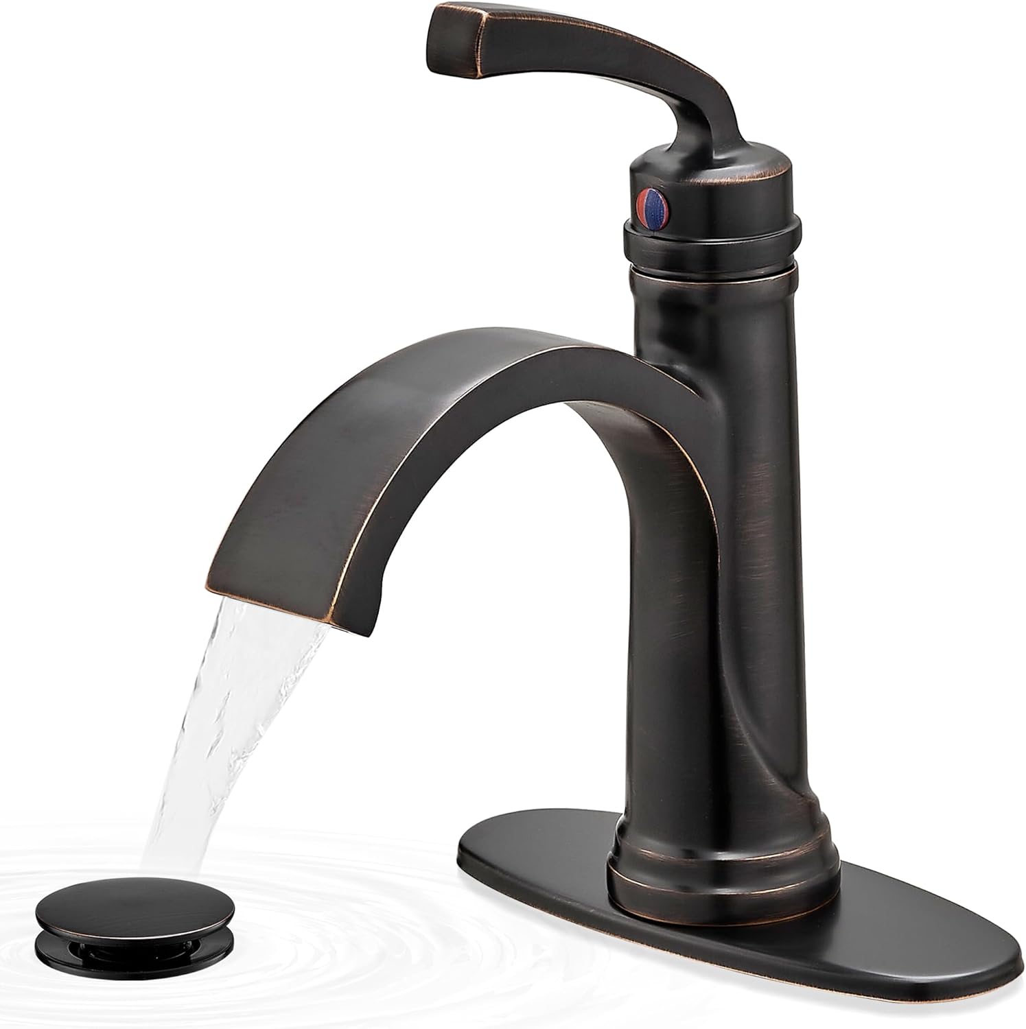 HEYMYTAP Brass Oil Rubbed Bronze Bathroom Faucet 1 Hole, Waterfall ...