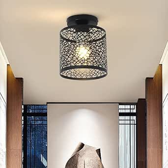 Mengjay Retro Industrial Metal Ceiling Light Black/White Cage ...