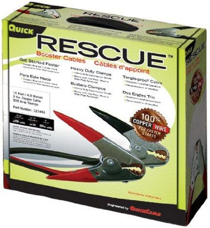 Quick Cable 602332 RESCUE 1 Gauge 20' 500 Amp Booster Cable, Battery ...