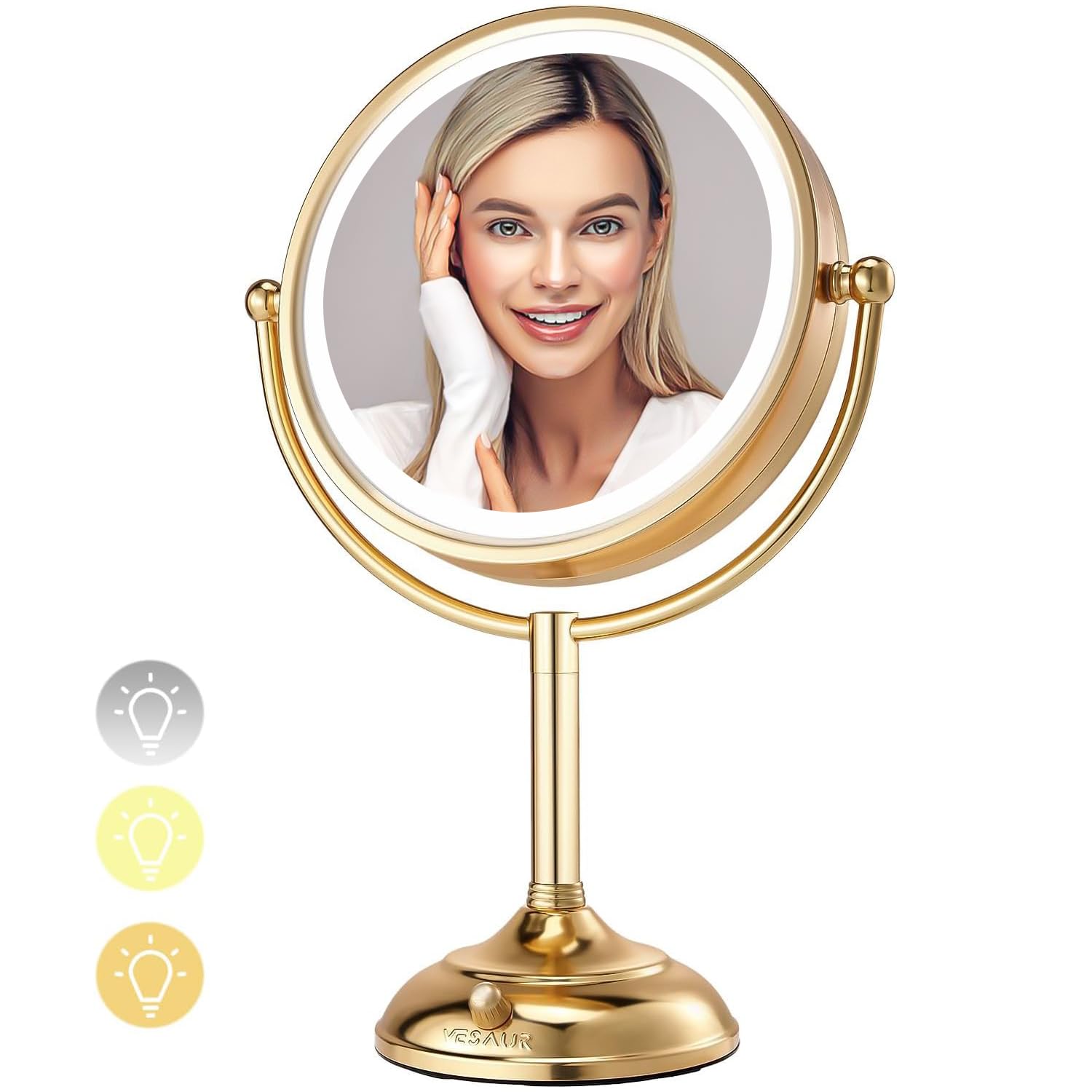 Amazon.com - VESAUR 8.5'' Large Gold Lighted Makeup Mirror, 1X/10X HD ...