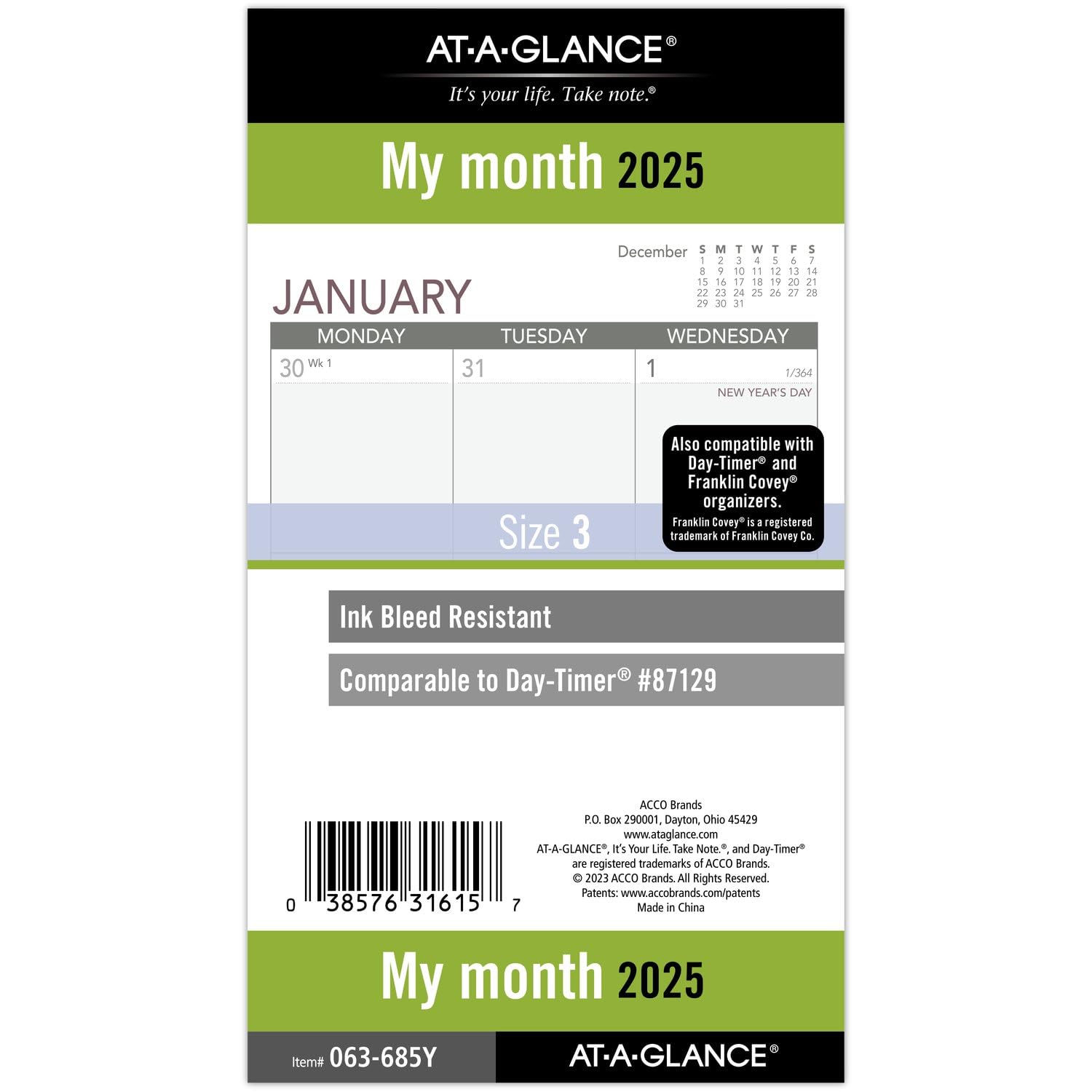 AT-A-GLANCE 2025 Planner Refill, Monthly, 3-3/4" x 6-3/4", Portable ...