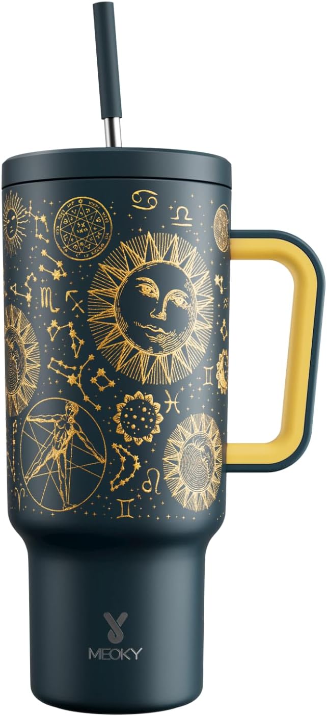 Meoky Copo Térmico 1200ml com Canudo Tampa e Alça - Caneca Termica ...