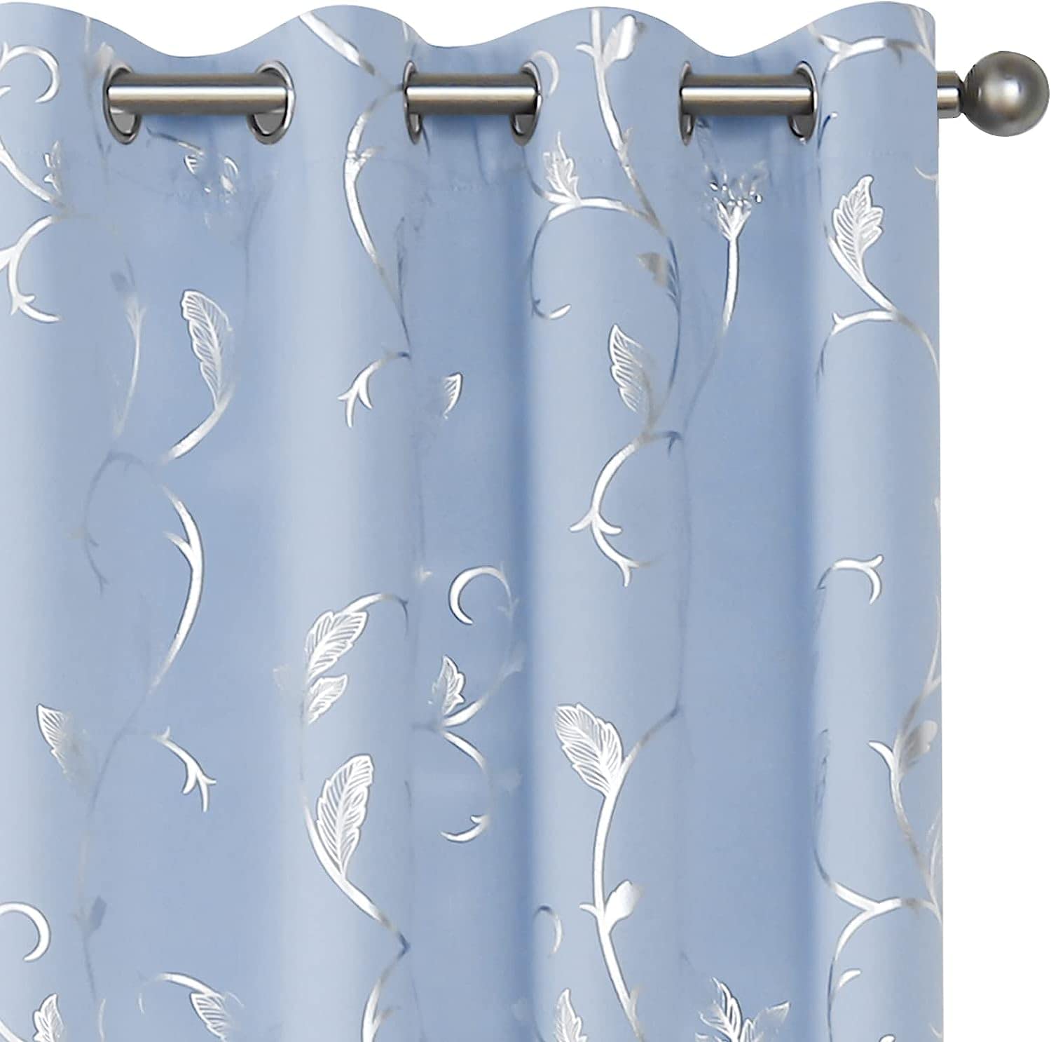 Amazon.com: BUHUA Blue Blackout Curtain 2 Panel Set Vine Foil Print ...