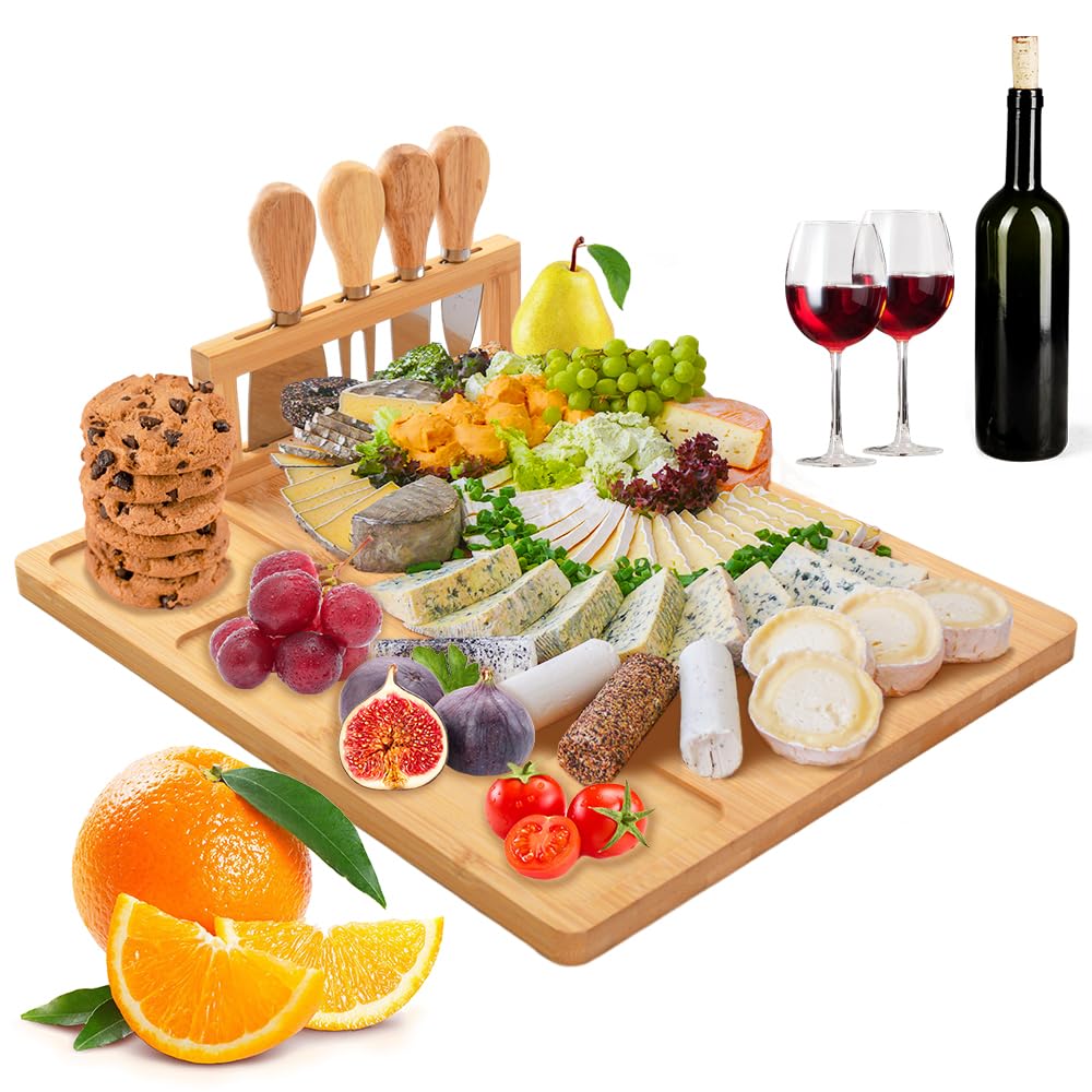 Charcuterie Boards, Bamboo Cheese Board Set, Premium Small Cheese ...