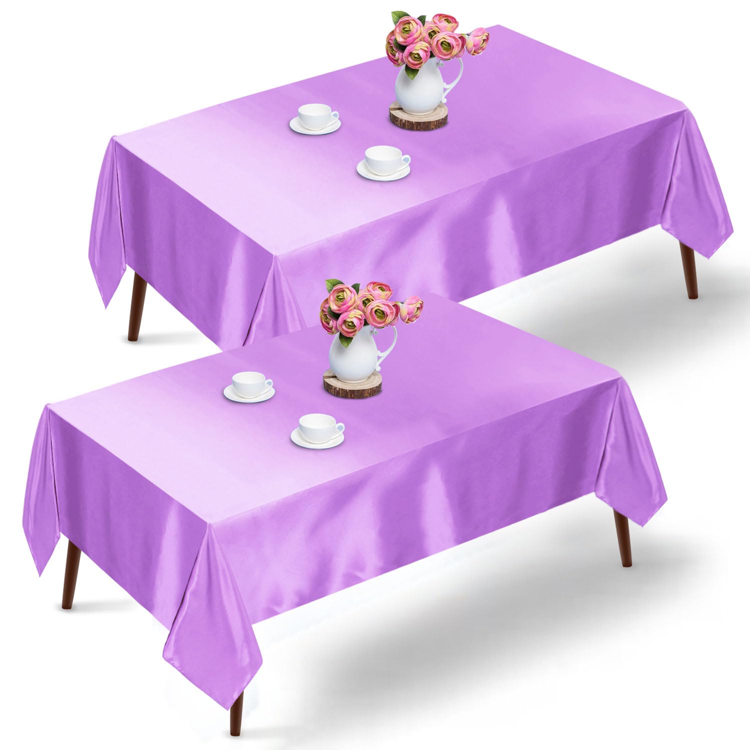 Amazon.com: MODFUNS Lavender Tablecloth Satin Table Cover Rectangle ...