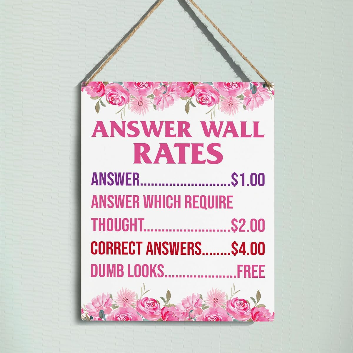 Amazon.com: Pink Answer Funny Office Wooden Hanging Plaque Sign Gifts ...