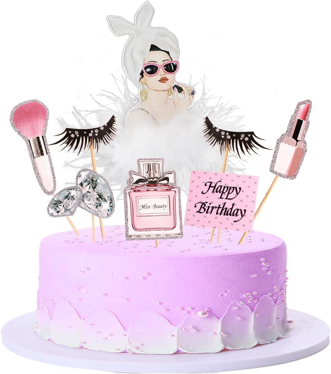 Amazon.com: Kawailay 15 Pcs Makeup Cupcake Toppers Cosmetics Theme Cake ...