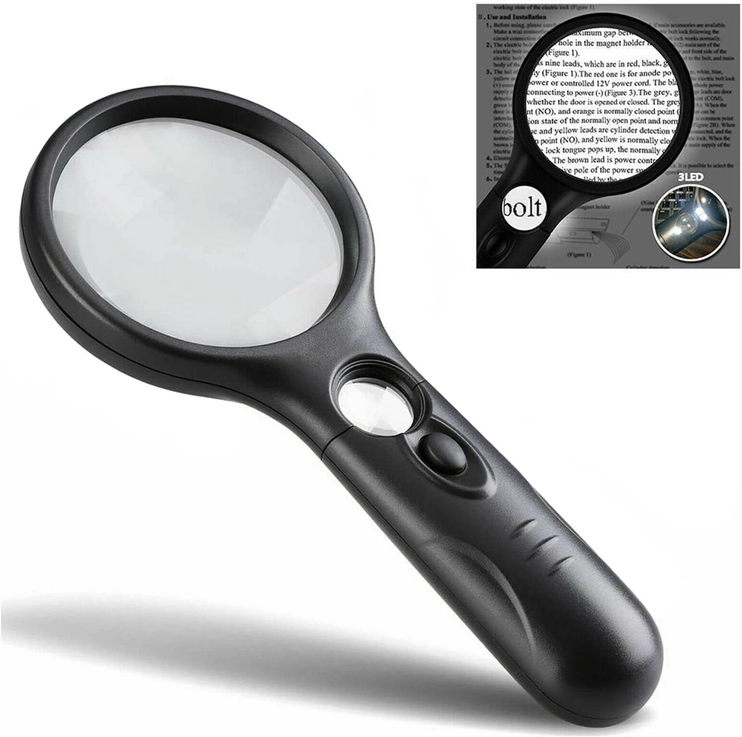 Heavy Duty Magnifying Glass with 3 LED Light,3x and 45X Magnification ...