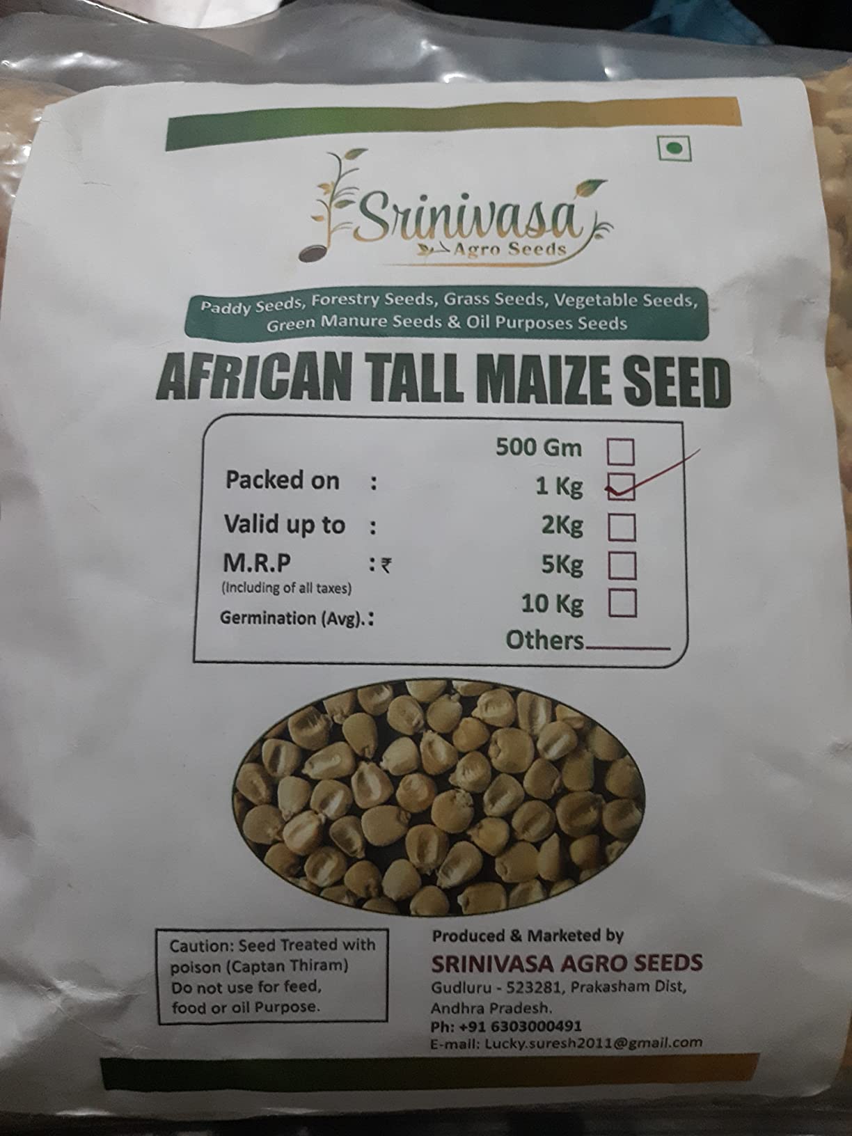 Srinivasa Agro Seeds African Tall Maize/Fodder Maize/Makka Seeds, 1kg ...