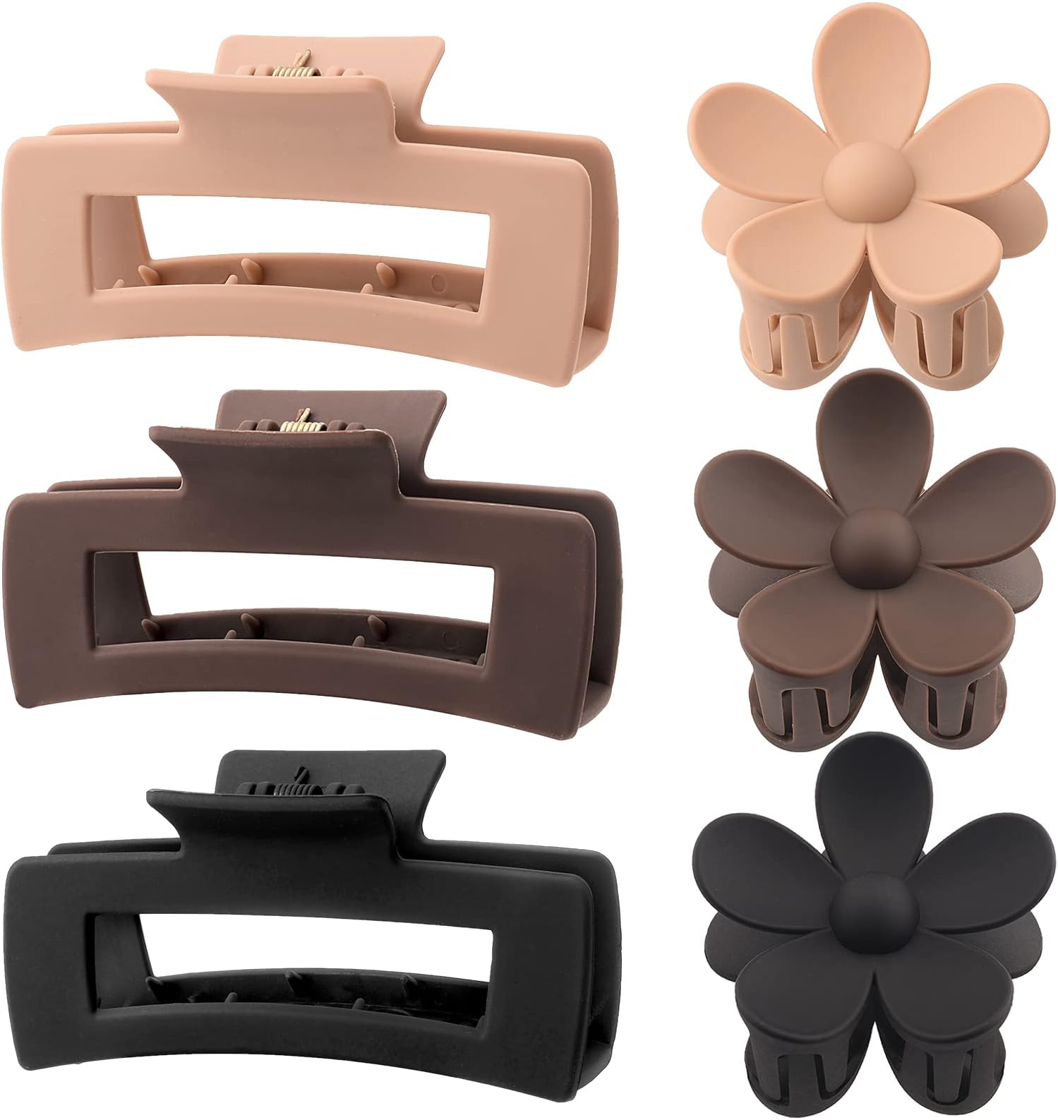 Amazon.com: 6 Pack 4.1 Inche Large Rectangle Hair Claw Clips Matte Flower Hair Clips, for Women ...