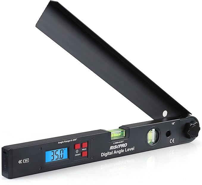 RISEPRO Digital Angle Finder Protractor 0-225° Aluminum 16 Inch Backlit ...