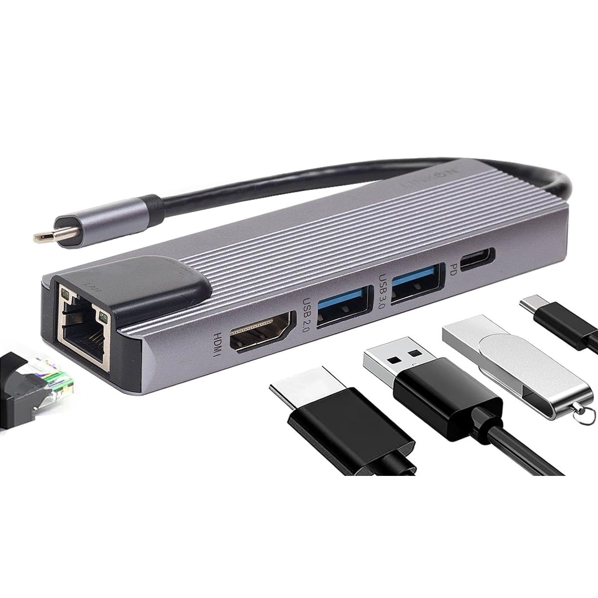 LINKON - Hub USB C Adaptador USB a Tipo C HDMI 4K, Ethernet Red RJ45 ...
