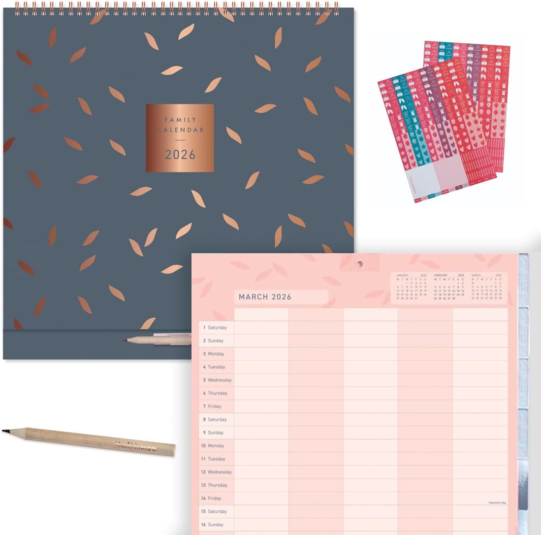 Matilda Myres 2026 Family Calendar | 5 Column Family Wall Planner ...