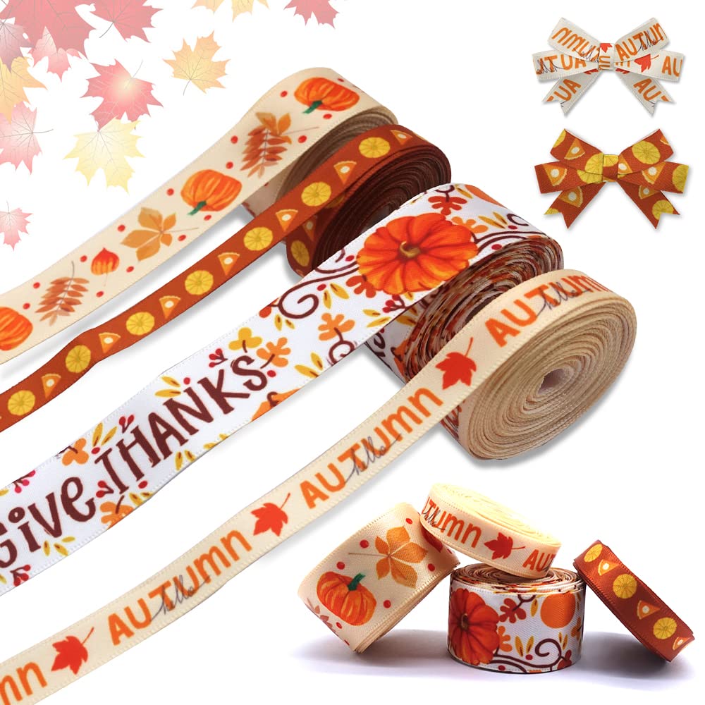 Amazon.com: Estivaux 4 PCS Thanksgiving Fall Ribbons Pumpkin Leaves ...