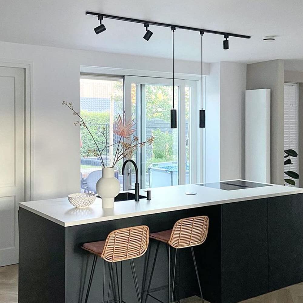 Rail Lights For Kitchen Modern Track Lighting With 5 Spotlights Black