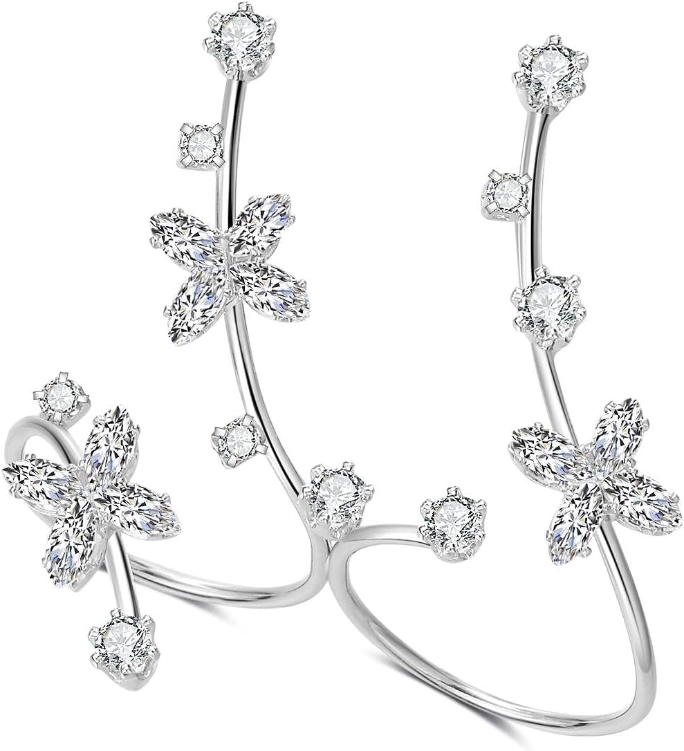 Amazon.com: Aprilery Two-Finger Statement Ring for Women, Fashion CZ ...