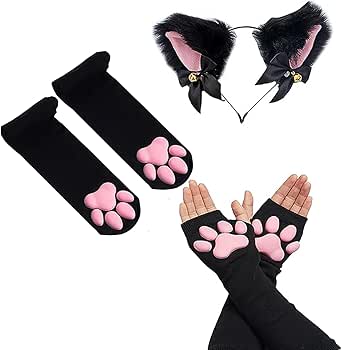 Amazon.com: YOMORIO Cut Cat Paw High Socks Pink 3D Kitten Claw ...