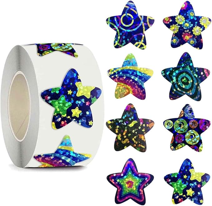 Amazon.com : 500pcs Glitter Star Stickers for Kids Reward - Colored ...