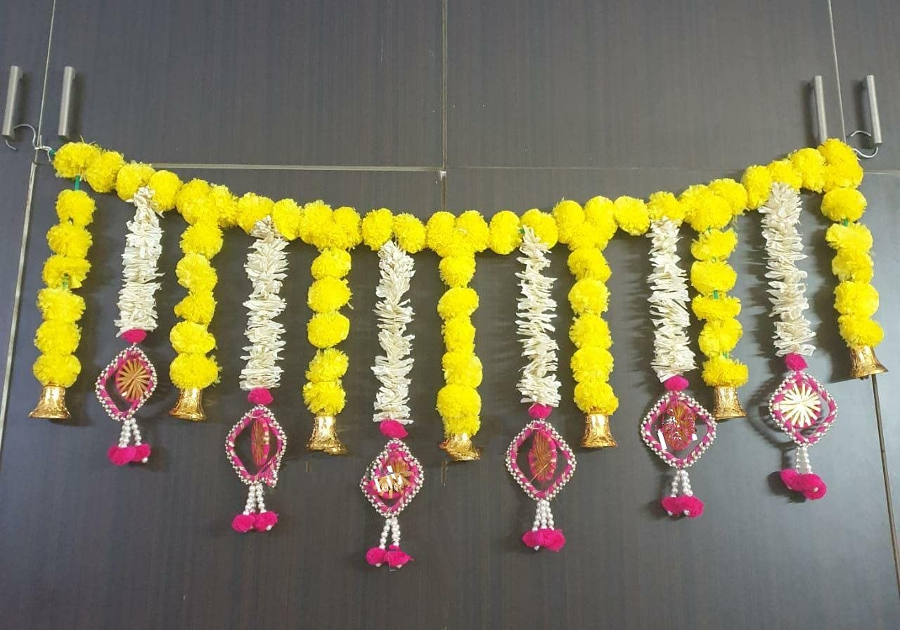 Buy The Trends Beautiful Flower toran with Jasmine and pom pom hangings ...