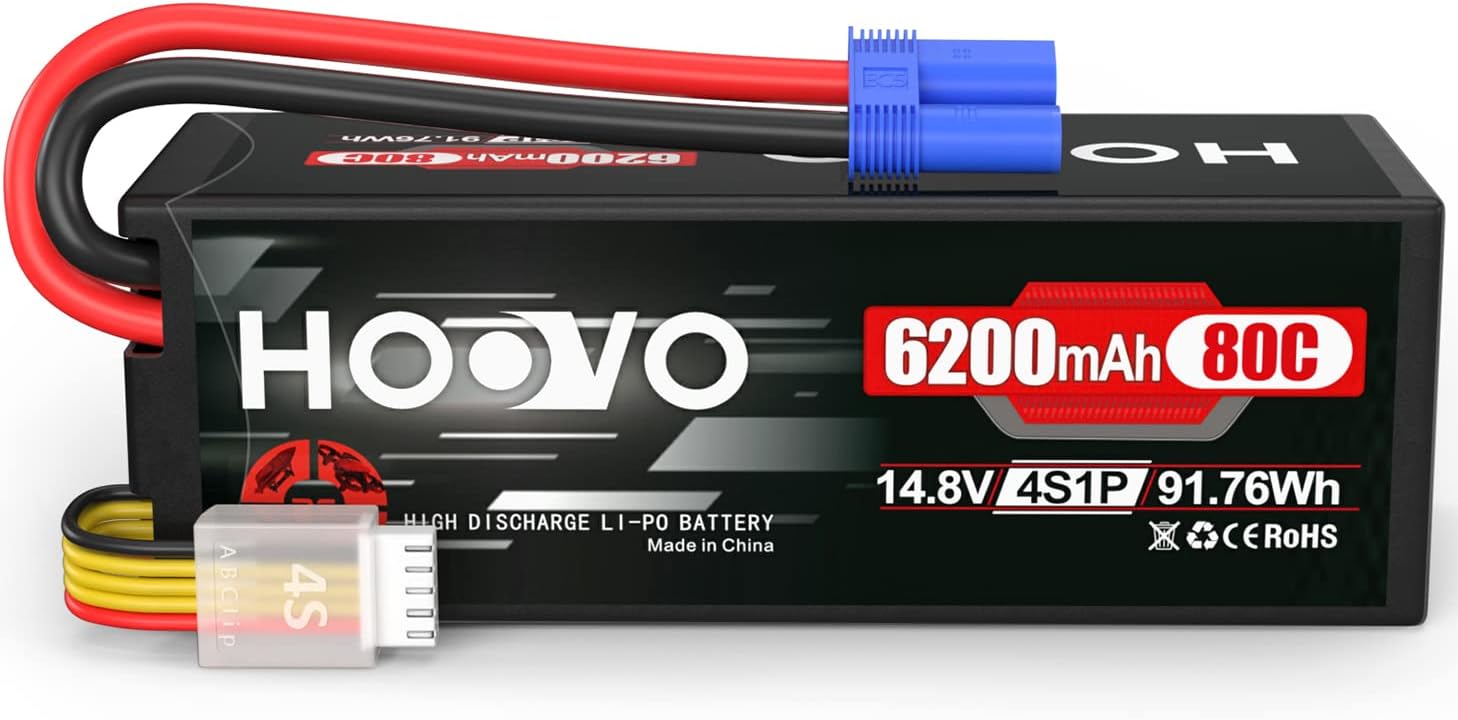 Amazon.com: HOOVO 4S 14.8V 80C 6200mAh RC Lipo Battery Hard Case with ...
