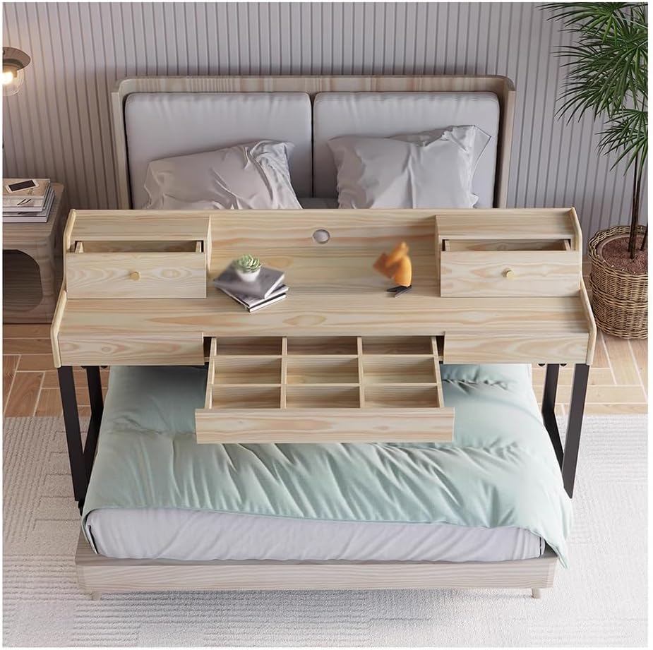 Natural solid wood Overbed Table 4 drawers, Bedroom Hospital Sanatorium ...