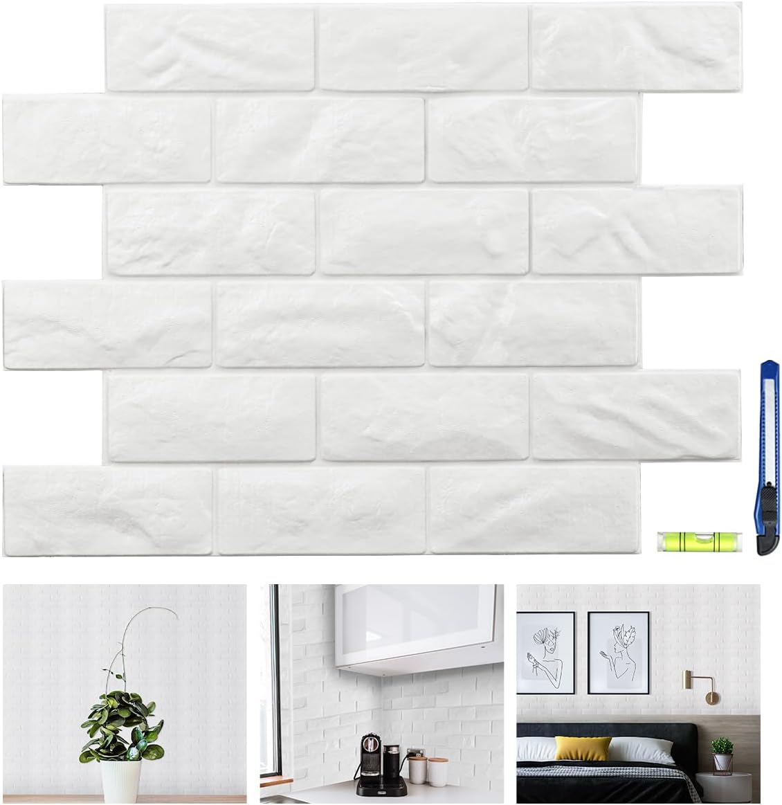 11 Pcs 3D Wall Panels, White Brick Printable 3D Wallpaper Stick and ...