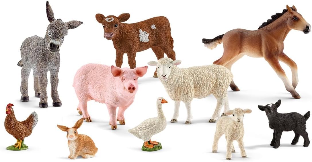 Amazon.com: Schleich Farm World - 10 PC Farm Animal Playset with Cow ...