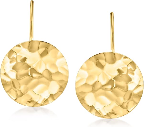 Amazon.com: Ross-Simons 14kt Yellow Gold Hammered Disc Drop Earrings ...