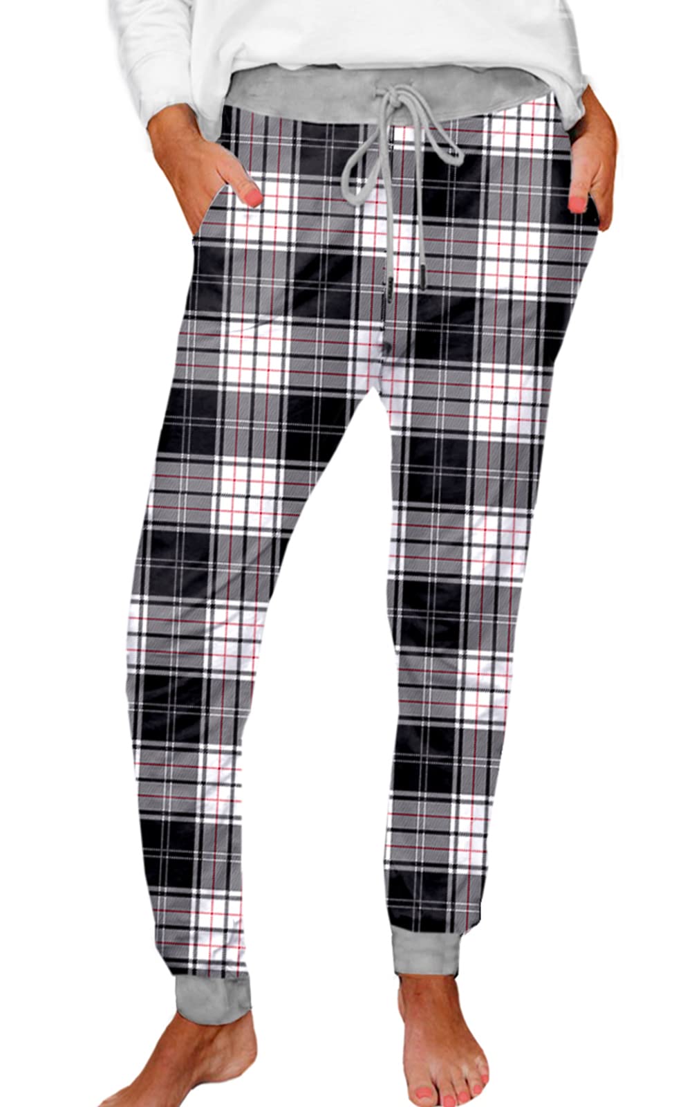 Snapklik.com : Womens Christmas Pajama Pants Black And White Plaid Pj ...